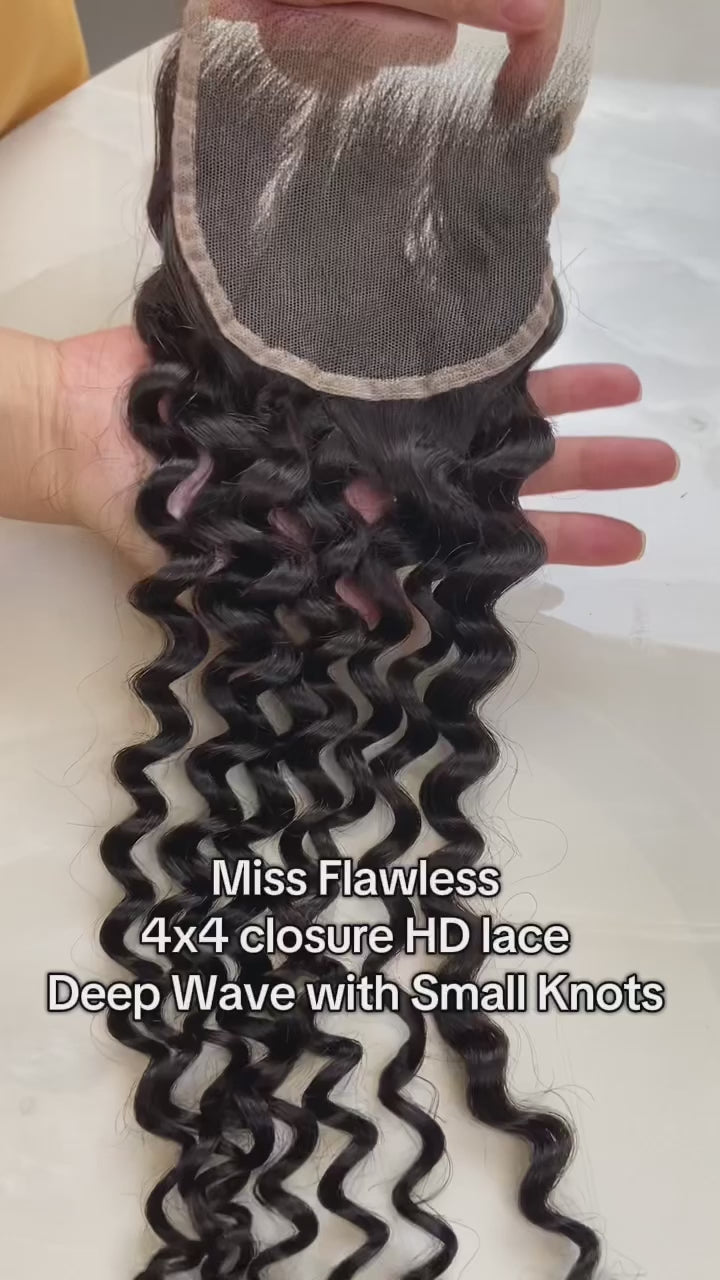 XBL Hair Miss Flawless 4x4 HD Lace Cloure Deep Wave Free Part 100% Hum